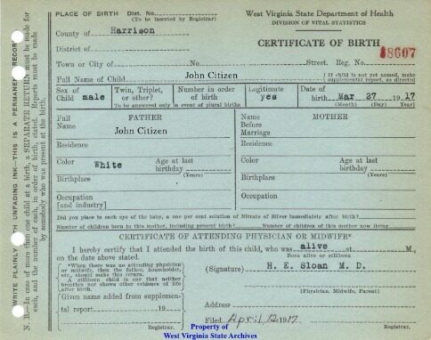 USA West Virginia Department of health birth certificate template in PSD format