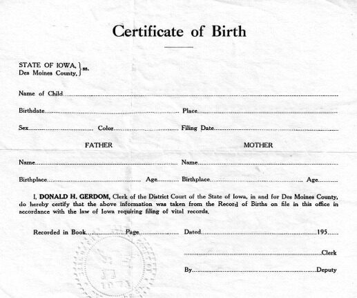 United State District Court of Iowa birth certificate template in PSD ...