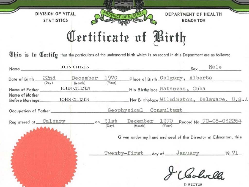 United States Department of Health Edmonton birth certificate template ...