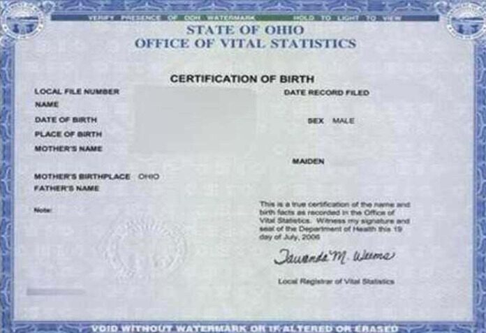 United States Ohio office of Vital Statistics template in PSD format