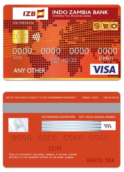 Zambia IZB Bank visa debit card template in PSD format
