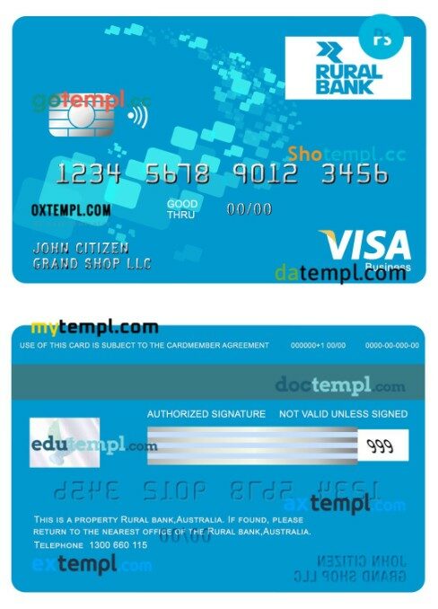 Australia Rural bank visa business card template in PSD format