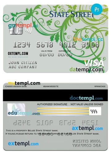 Belize State Street bank business visa platinum card template in PSD format