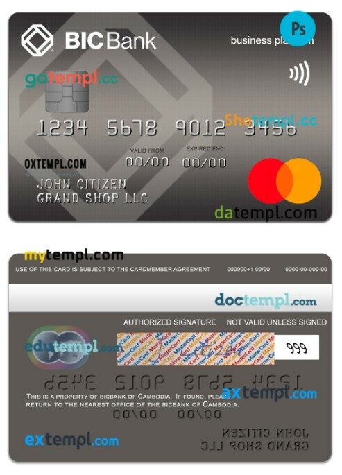 Cambodia BICBank business platinum mastercard template in PSD format