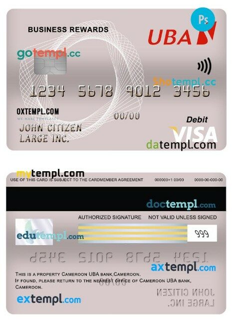 Cameroon UBA bank business rewards visa debit card template in PSD format