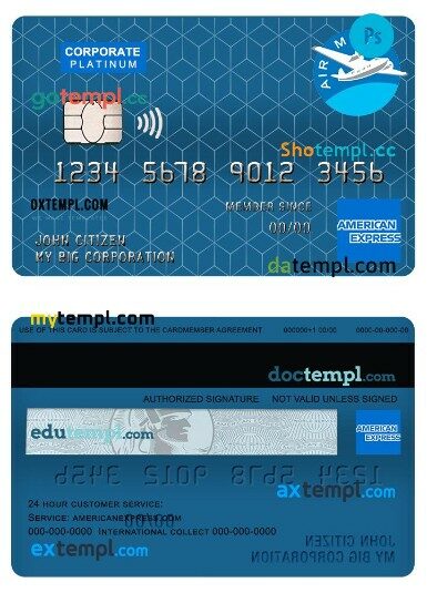 Canada American Express Air Miles corporate credit card template in PSD ...