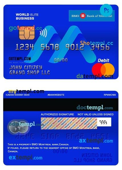 Canada BMO bank of Montreal world elite business debit mastercard ...
