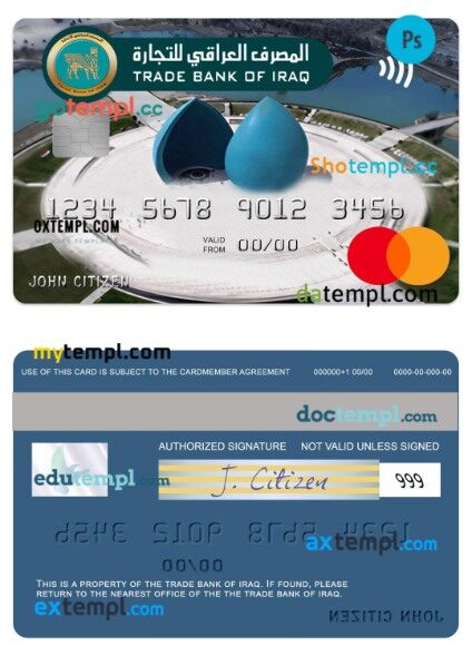 Iraq Trade Bank of Iraq mastercard template in PSD format