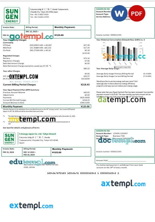 Japan S-Energy Japan Co. Ltd. Tokyo Branch business utility bill ...
