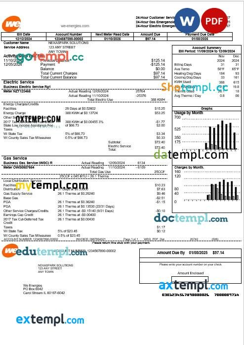 USA We business utility bill template in Word and PDF formats