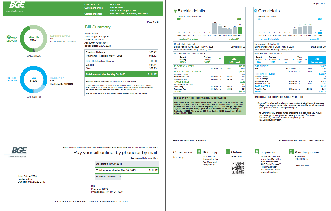 United Kingdom BGE Company utility bill template in Word and PDF ...