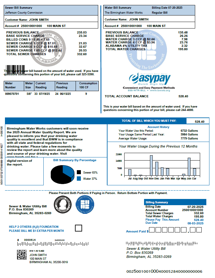 United Kingdom The Birmingham Water Works utility bill template in Word ...