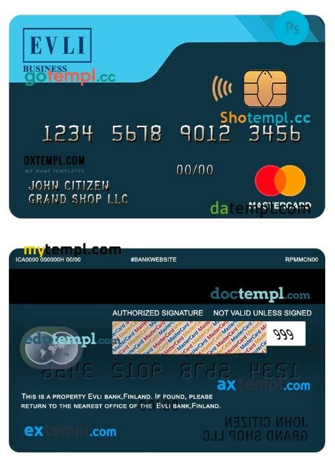 Finland Evli bank business mastercard template in PSD format