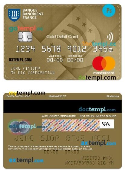 France Banorient France Bank business gold debit mastercard template in ...