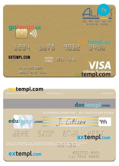 Gabon Alios France visa Infinite Business card template in PSD format