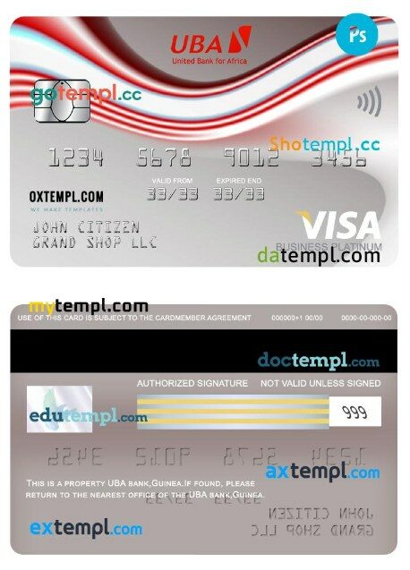 Guinea UBA visa business platinum card template in PSD format