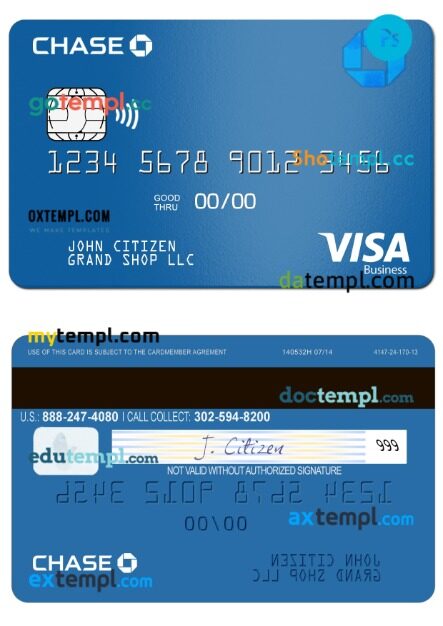 USA Chase bank visa business card template in PSD format