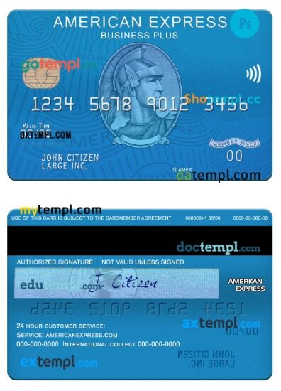 USA Citizens bank amex blue business plus card template in PSD format