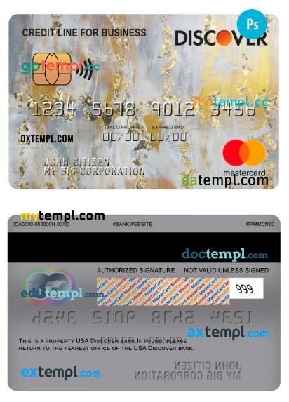 USA Discover bank credit line for business mastercard template in PSD ...