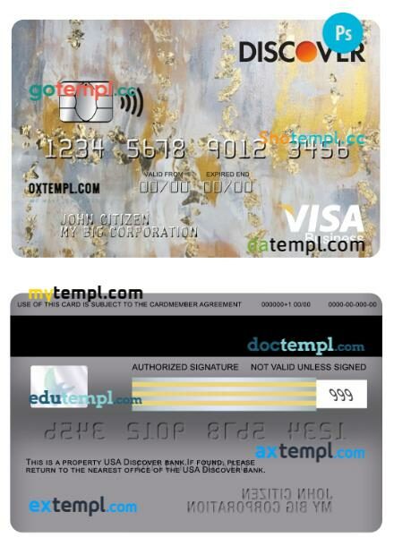 USA Discover bank visa business card template in PSD format