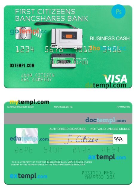USA First Citizens BancShares Bank visa business cash card template in ...