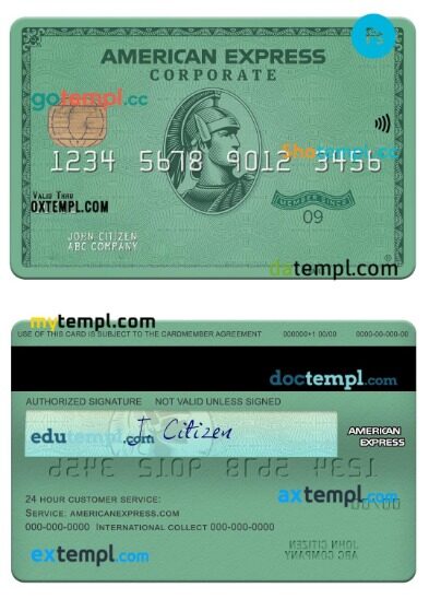 USA Heritage bank american express green corporate card template in PSD ...