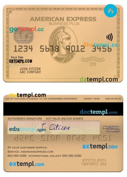 USA MOVO bank amex gold business plus card template in PSD format