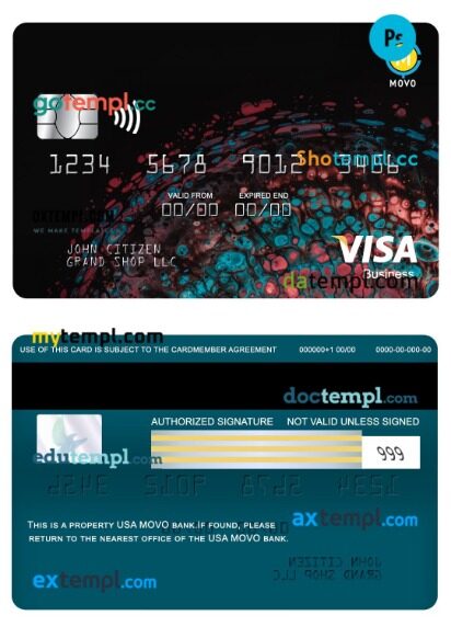 USA MOVO bank visa business card template in PSD format