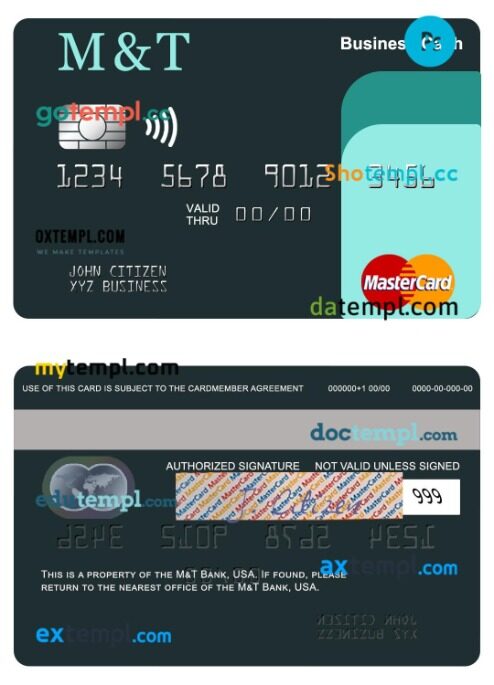 USA M&T Bank business cash mastercard template in PSD format