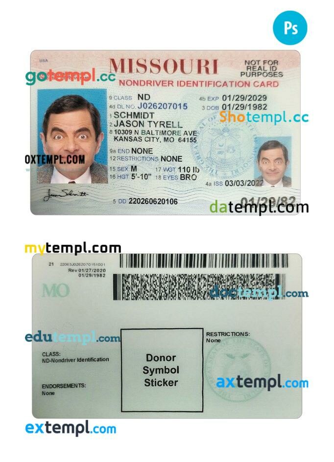 USA Missouri ID card PSD template