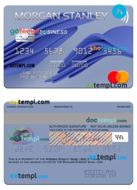 USA Morgan Stanley Bank business mastercard template in PSD format