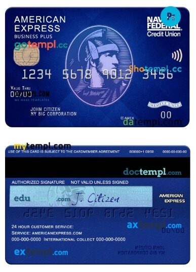 USA Navy Federal Union bank amex blue business plus card template in ...