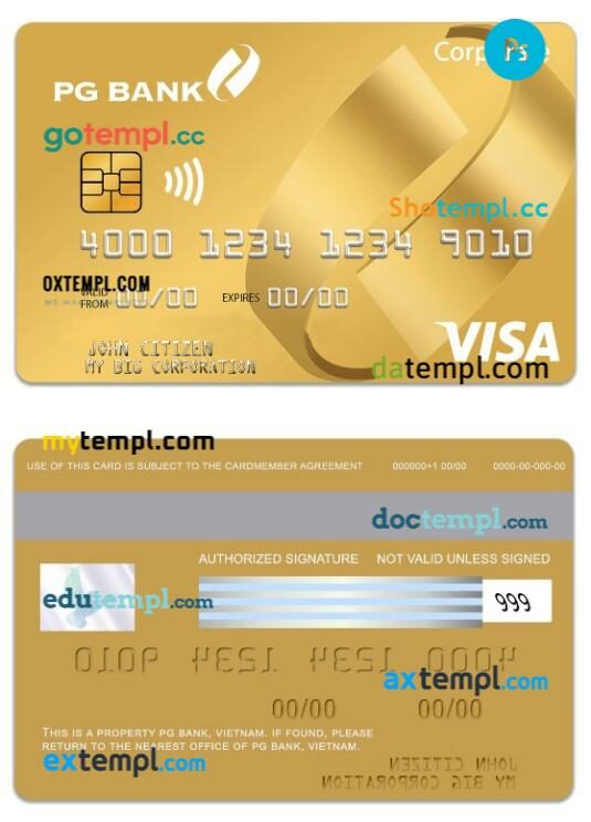 Vietnam PG Bank visa corporate card template in PSD format